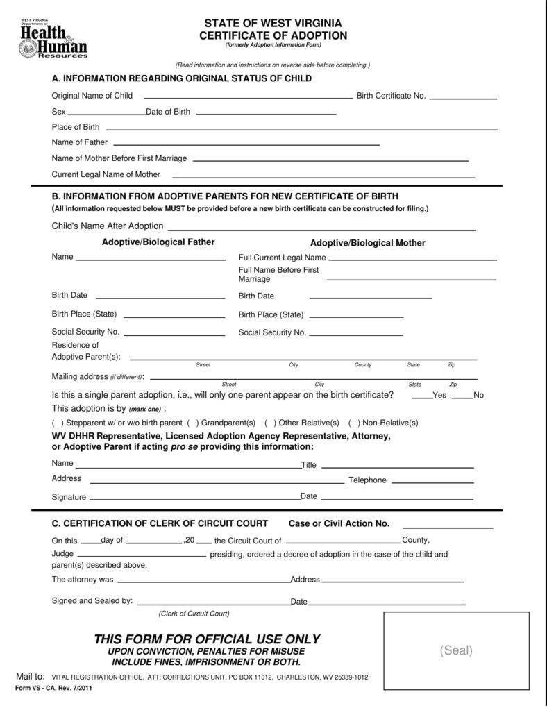 Free Printable Adoption Forms Printable Forms Free Online