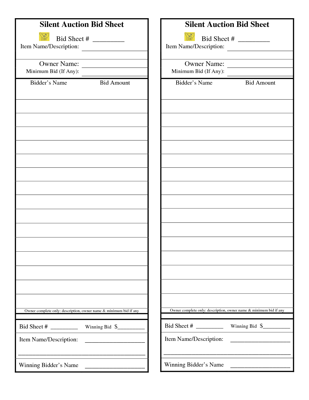 Free Printable Silent Auction Bid Sheets Free Printable