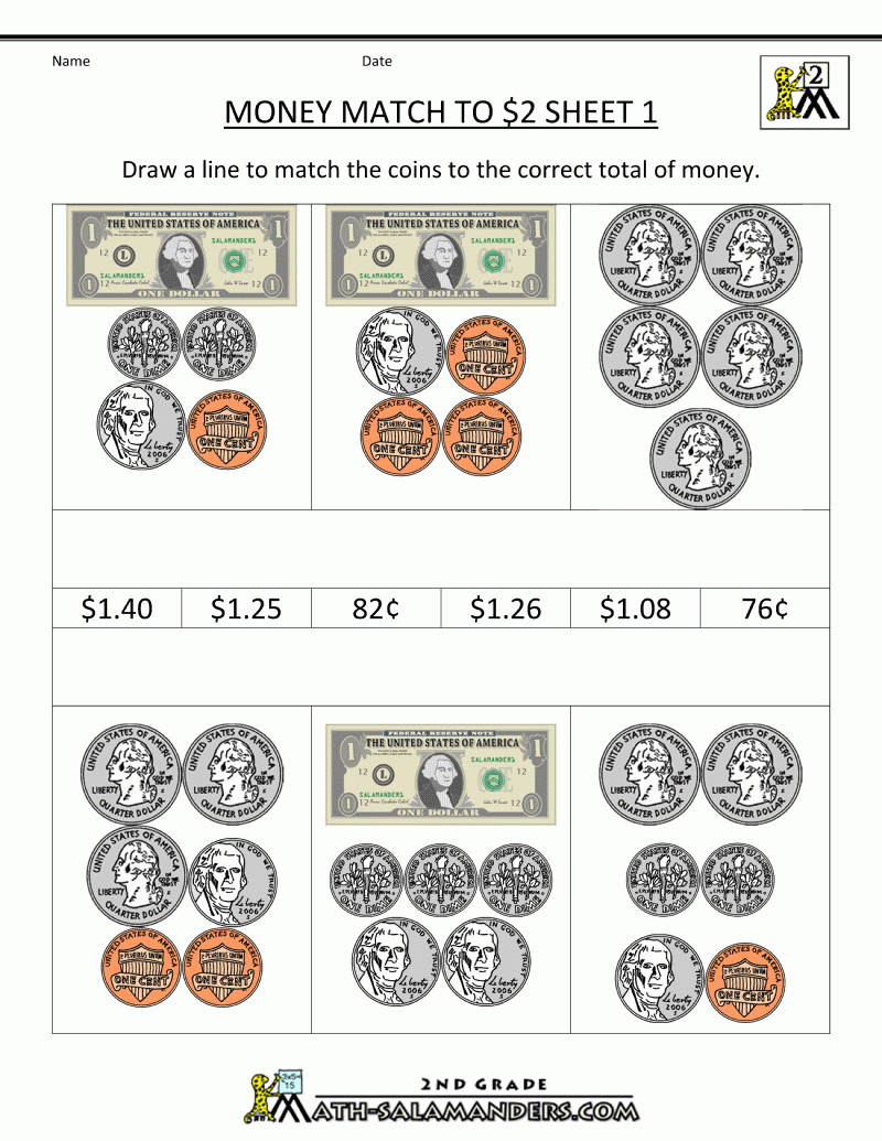 2Nd Grade Money Worksheets Up To 2 Free Printable Money Activities 