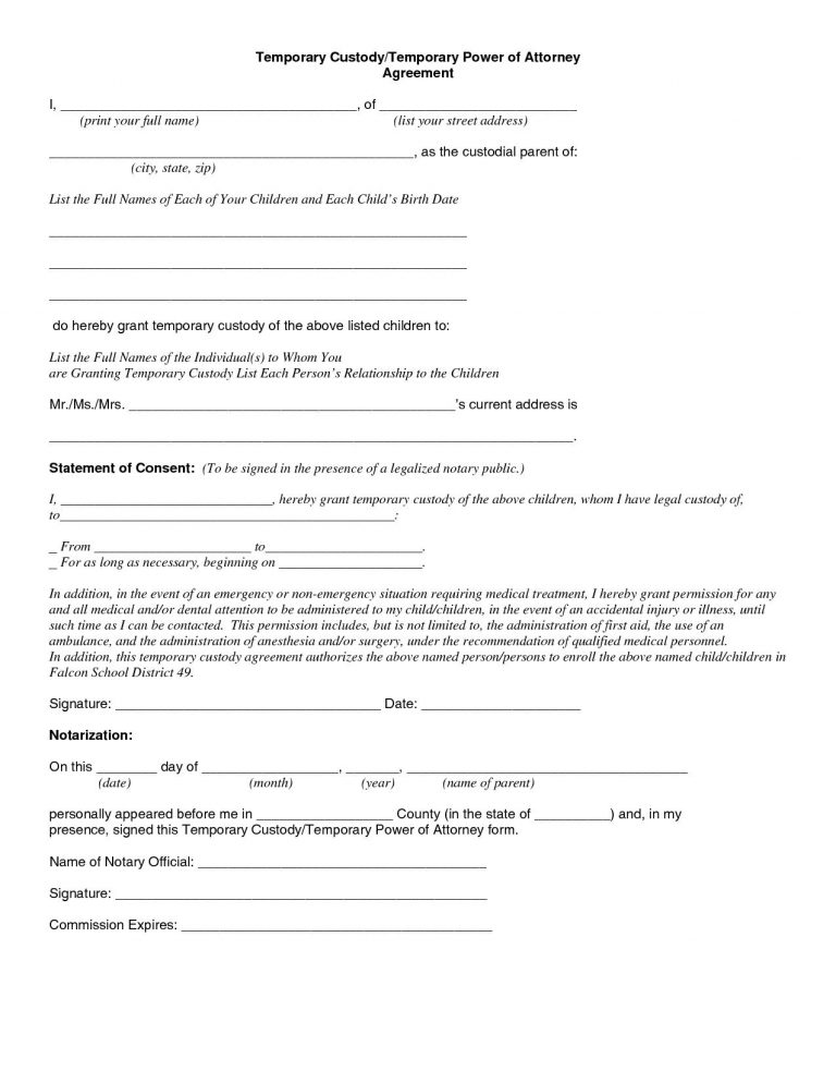 Child Custody Agreement Special Best S Of Temporary Guardianship Free 