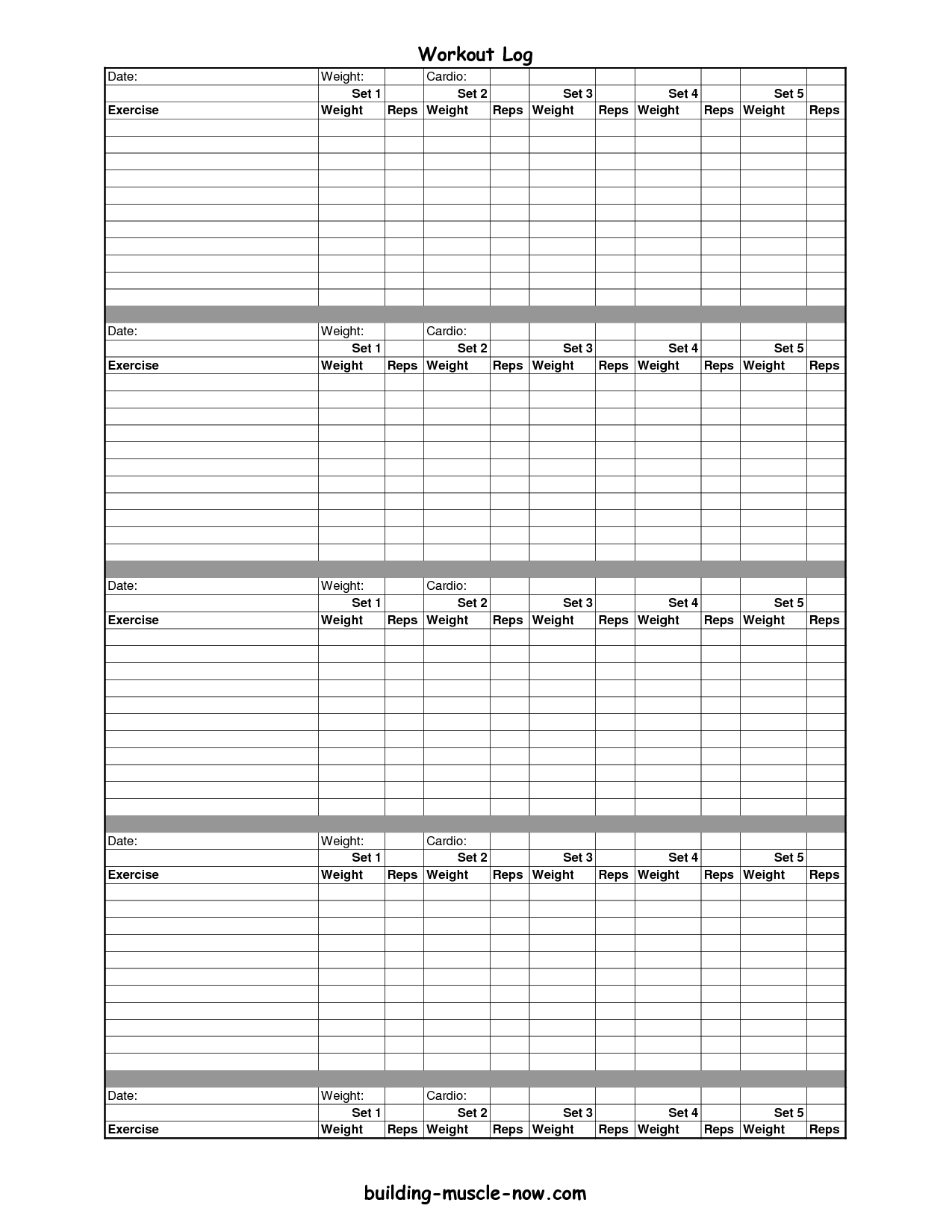 Free Printable Workout Log Sheets Free Printable