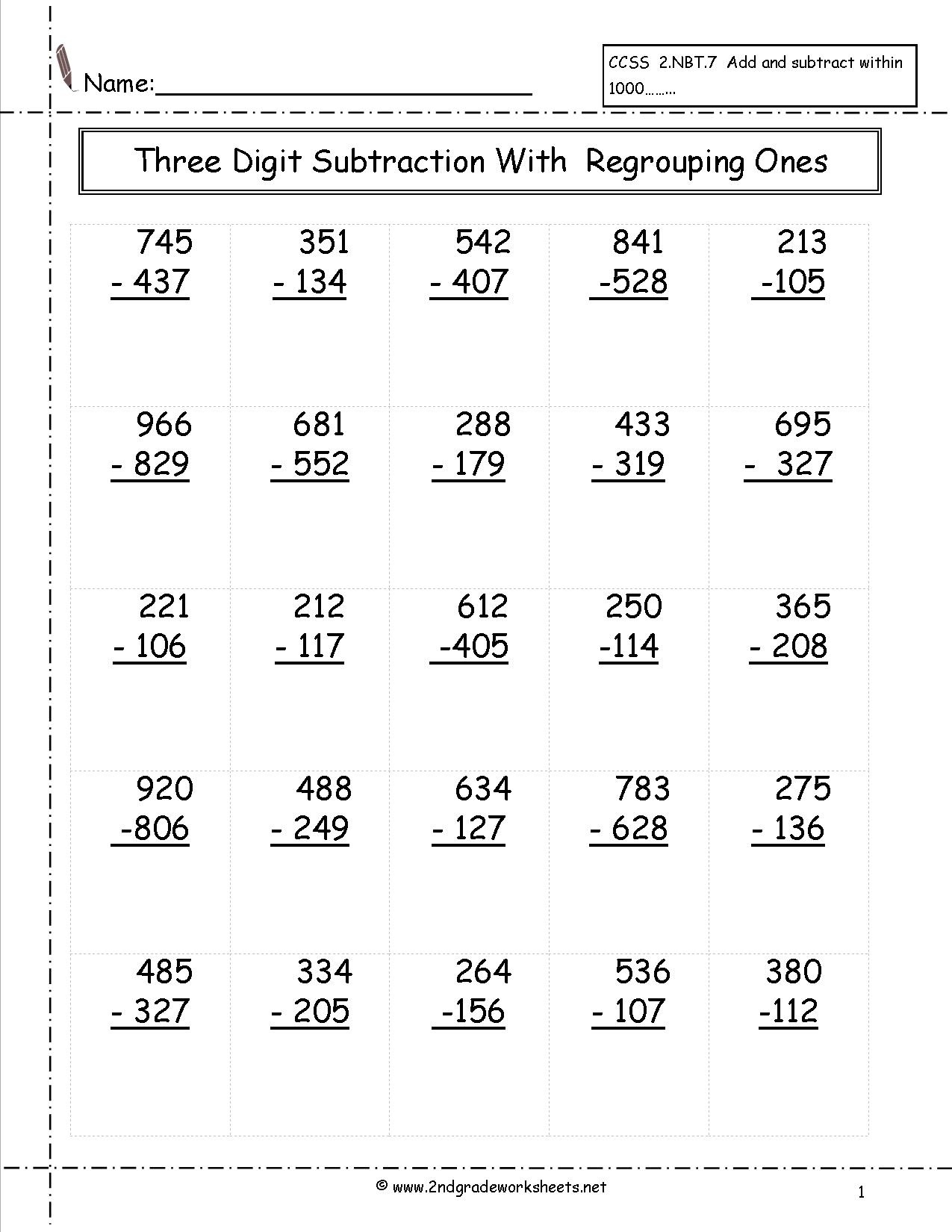 Free Printable Subtraction Worksheets For 2Nd Grade Free Printable