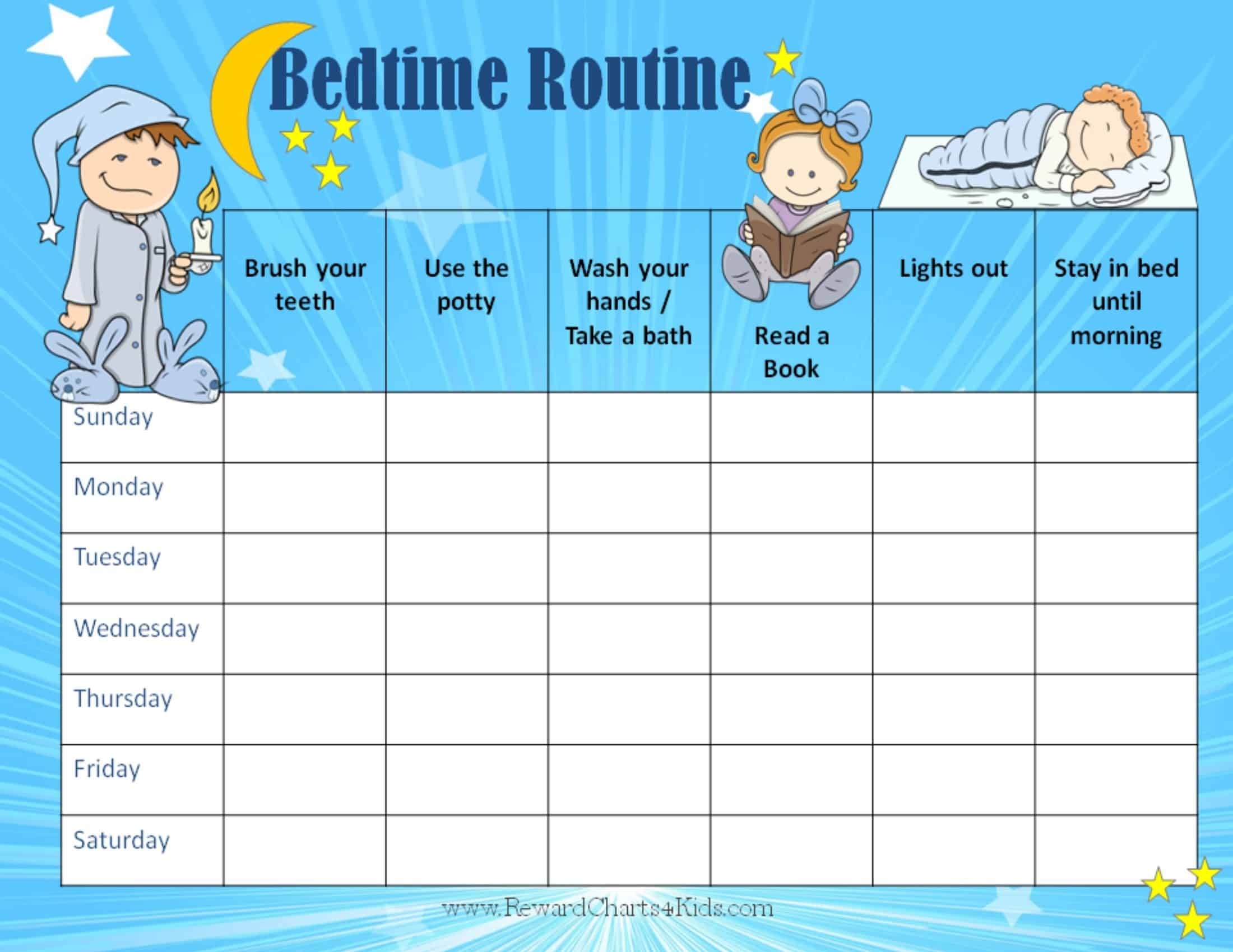 Brush Book Bed A Printable Bedtime Routine Chart For Kids Free 
