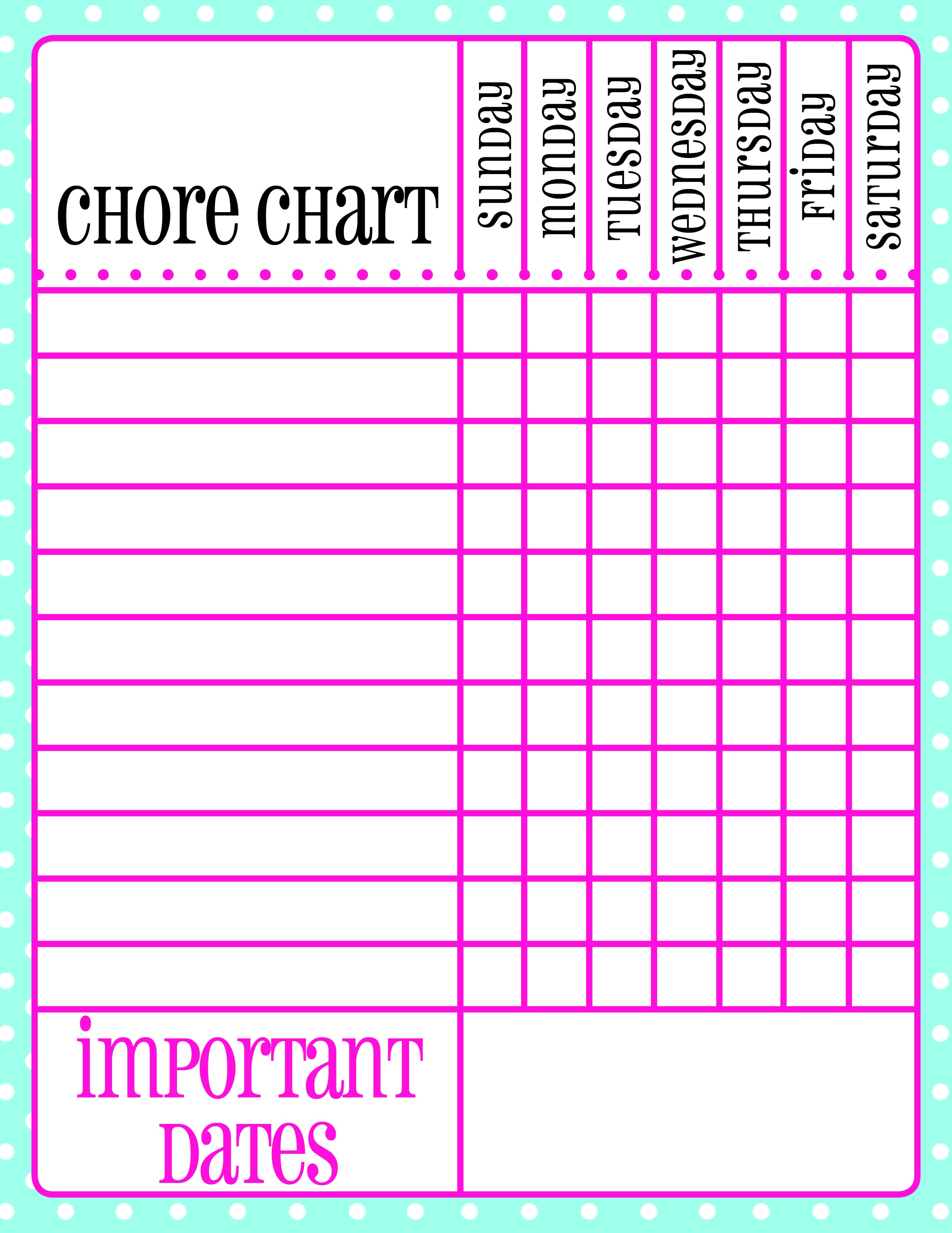 Free Printable Teenage Chore Chart Free Printable