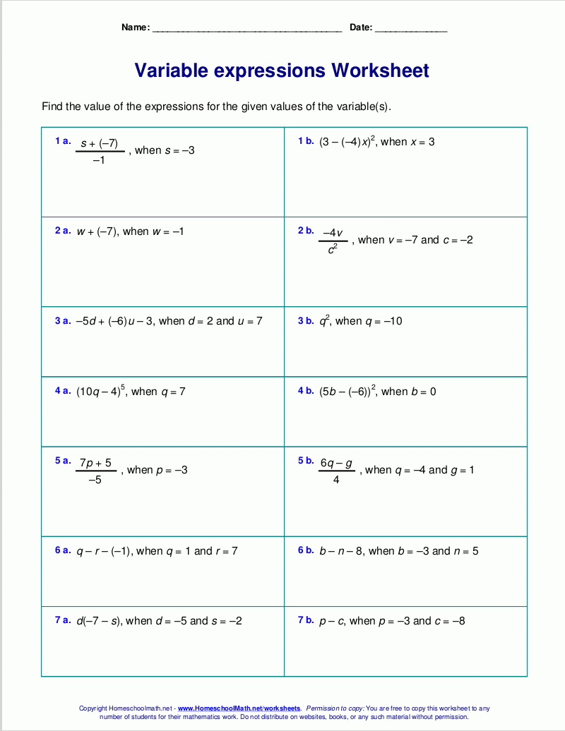 Basic Algebra Worksheets Free Printable Algebra Worksheets Grade 6