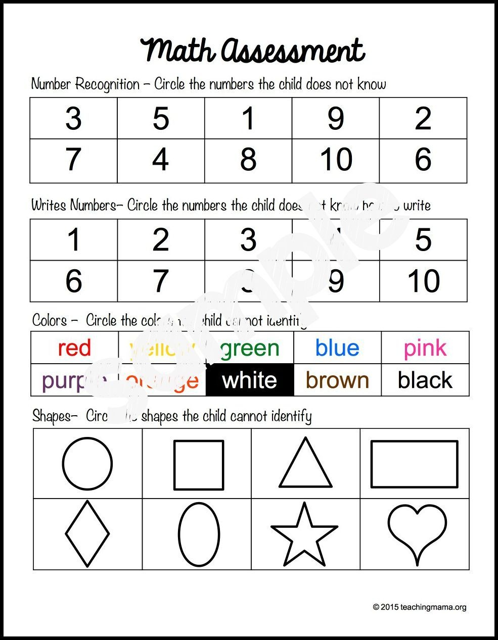 Special Education Basic Skills Math Assessments And Data Free