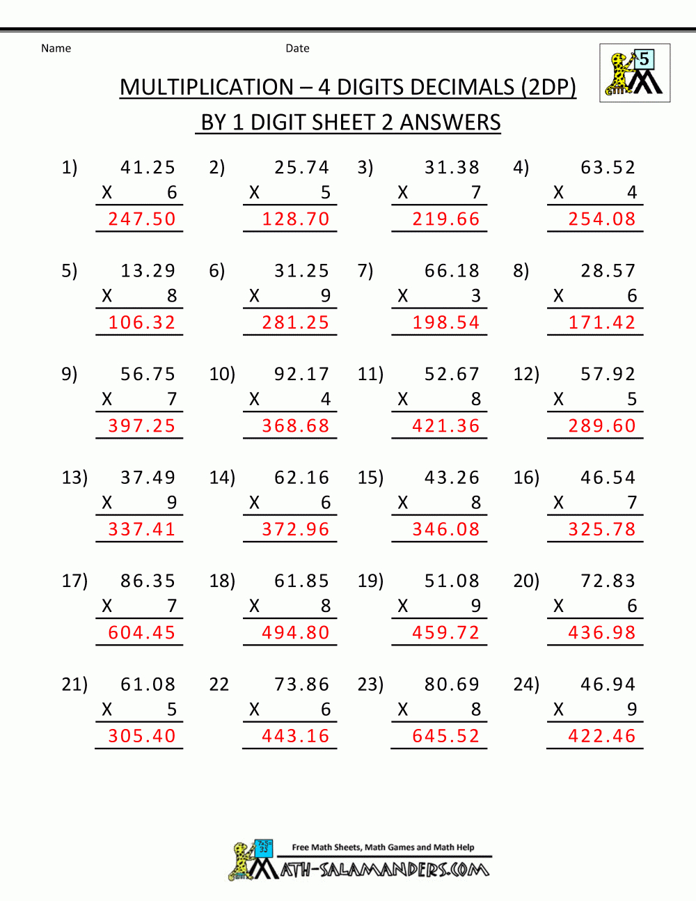 Multiplying Decimals With Grids Worksheets