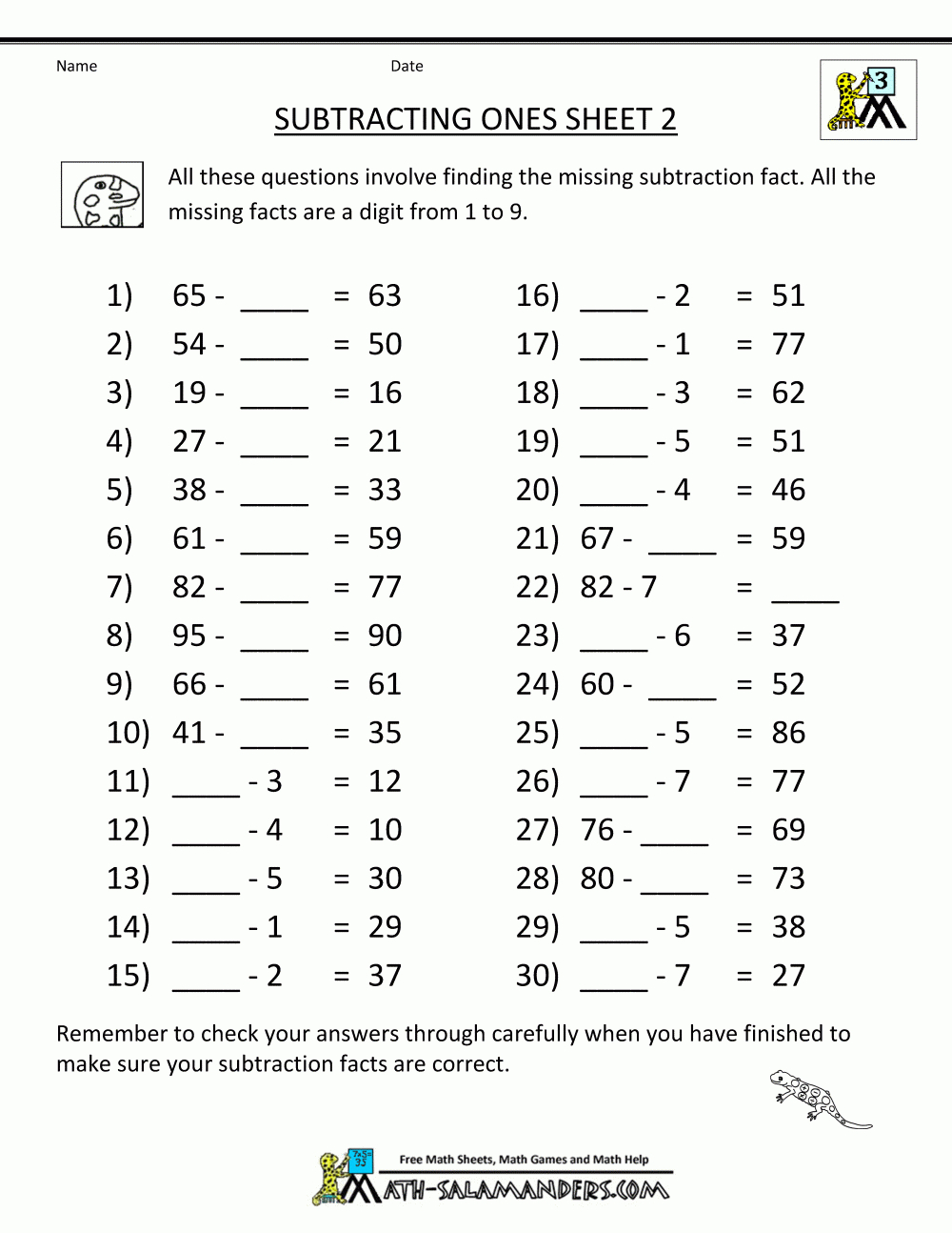 Free Printable Subtraction Worksheets Free Printable