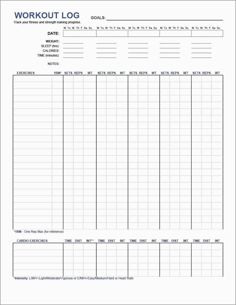 Free Printable Workout Log Template