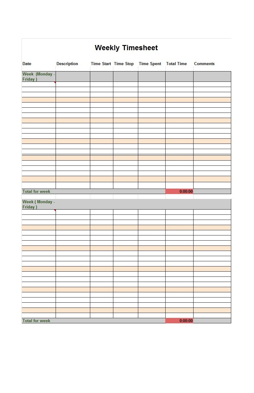 Weekly Time Sheet Printable