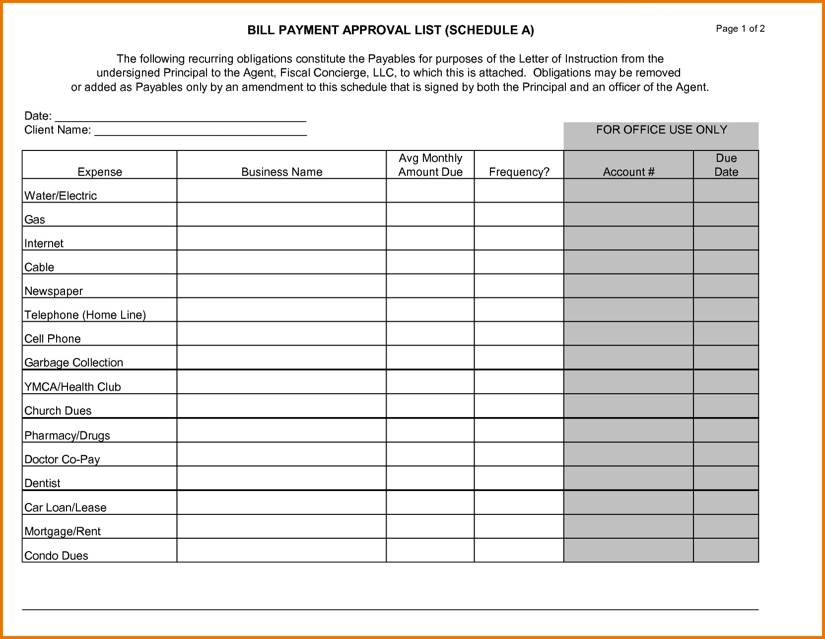 Free Printable Bill Payment Schedule Free Printable