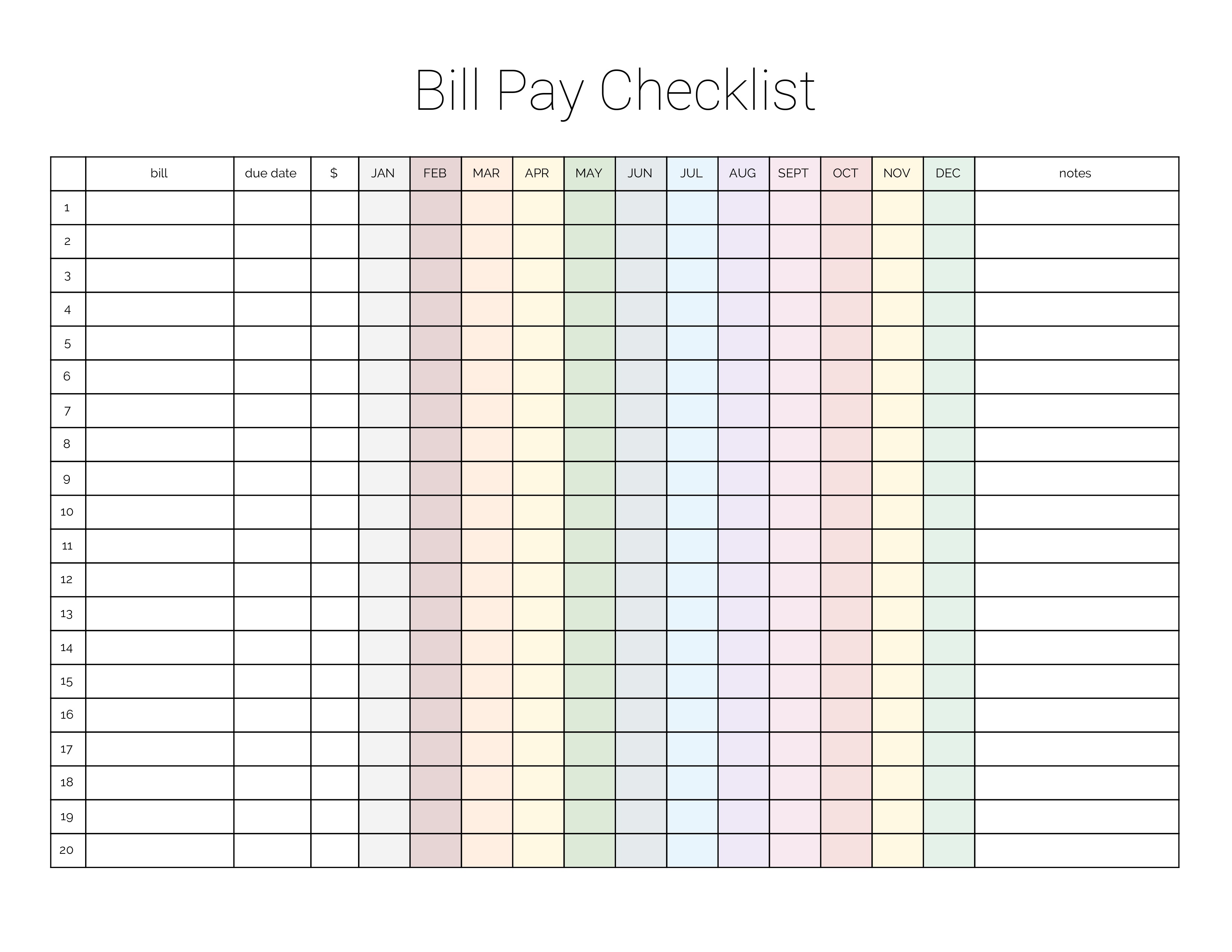 32 Free Bill Pay Checklists Bill Calendars Pdf Word Excel Free
