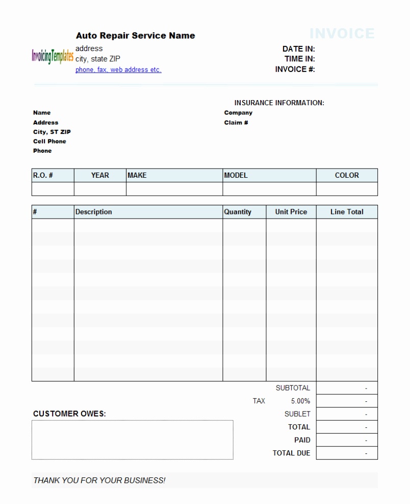 Mechanic Shop Invoice Templates Invoice Template Ideas Free Printable 