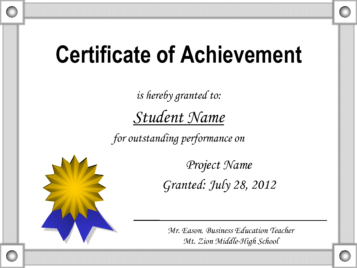 Word Template Certificate Of Achievement