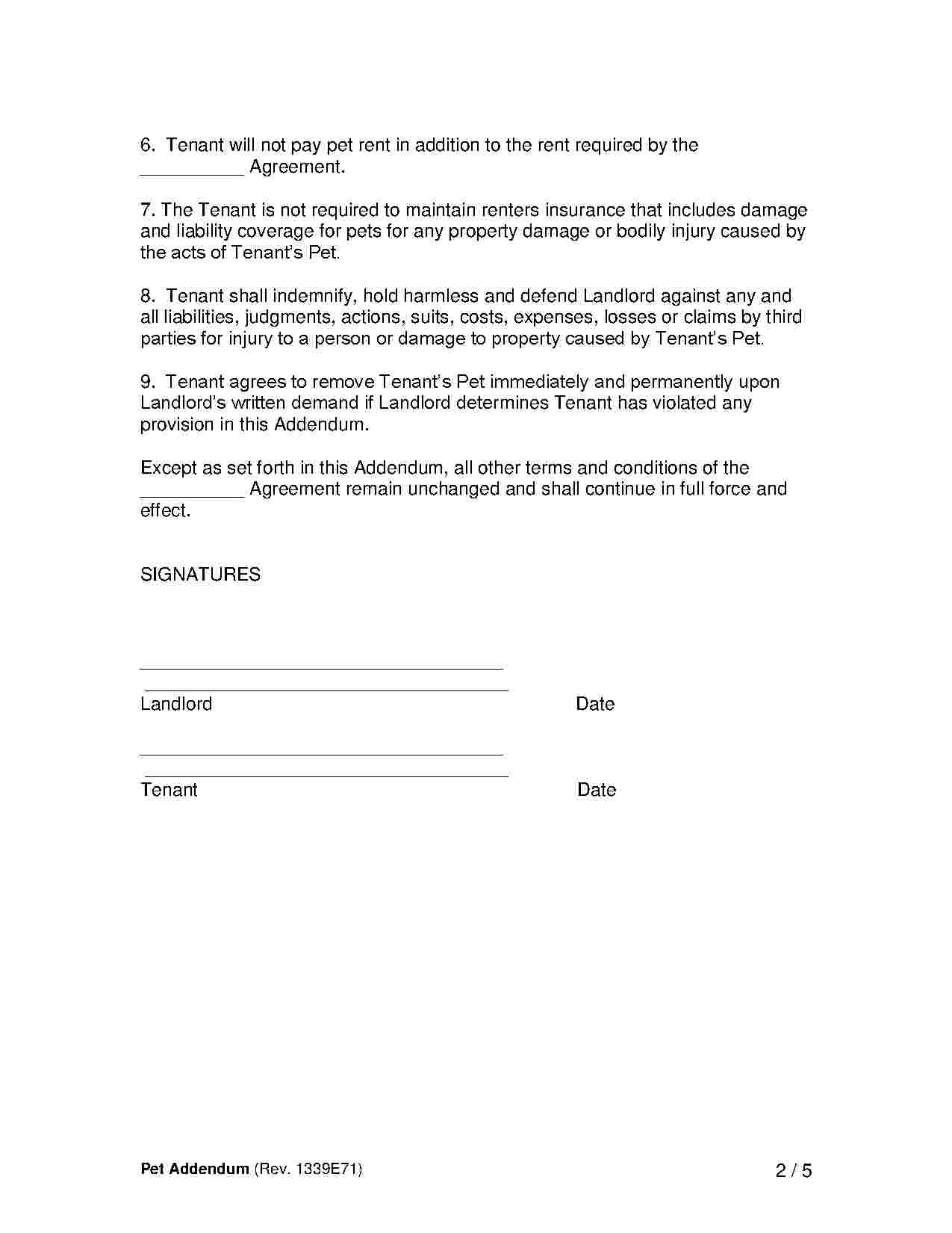 Free Printable Pet Addendum Free Printable