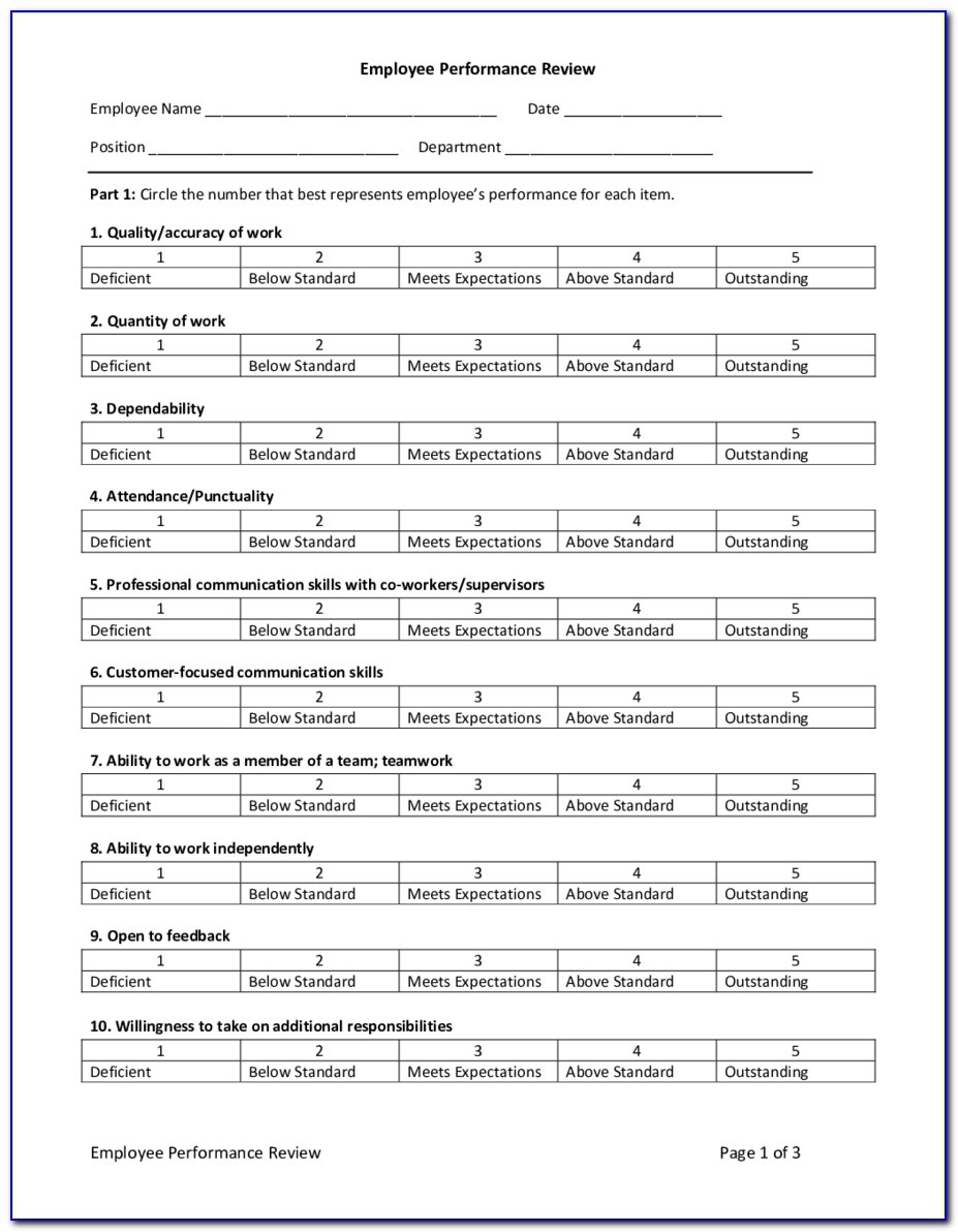 46 Employee Evaluation Forms Performance Review Examples Free