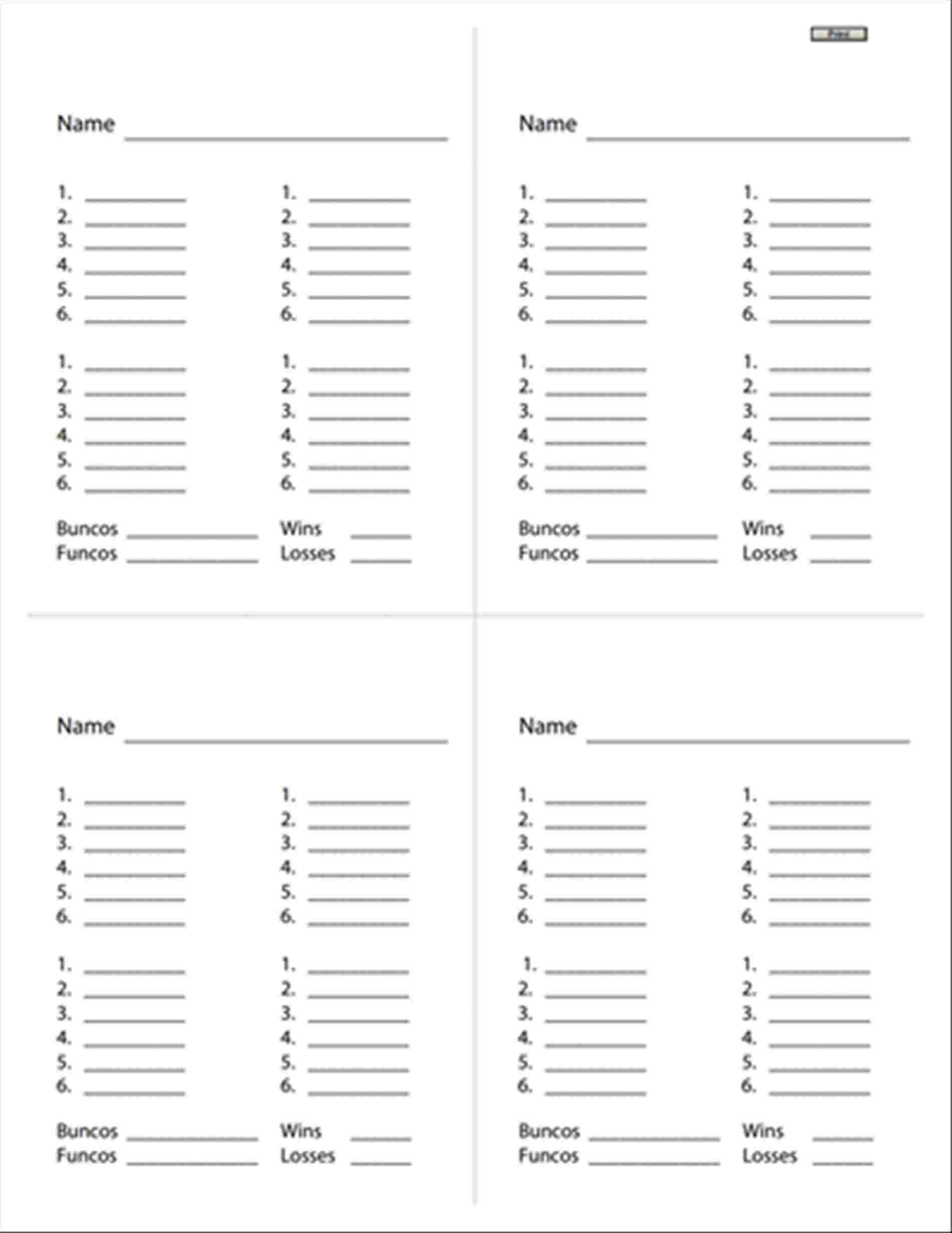 Free Bunco Printable Score Sheets