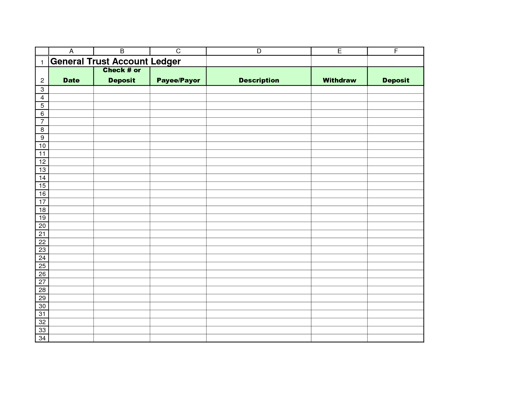 Free Printable Bookkeeping Sheets General Ledger Free Office Form 