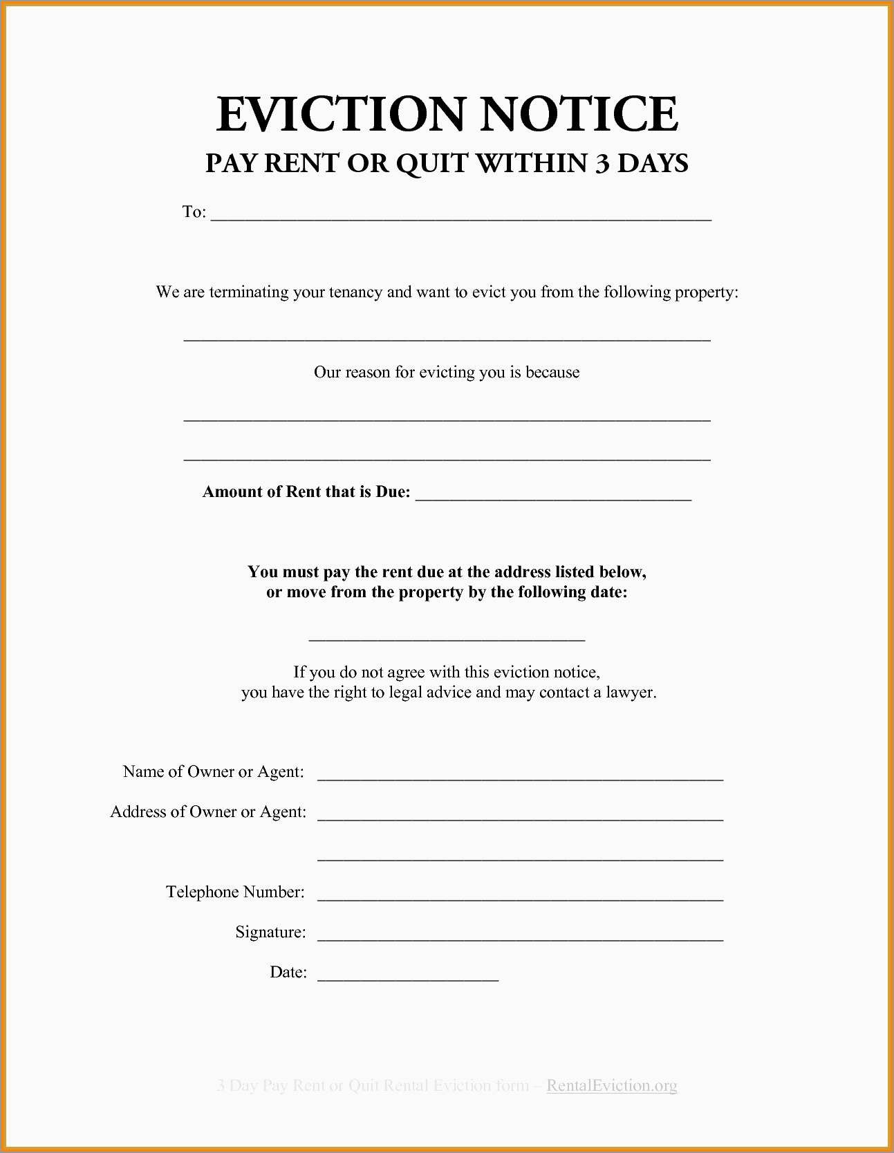 Eviction Notice Printable Free Table Of Contents Notices To Quit 
