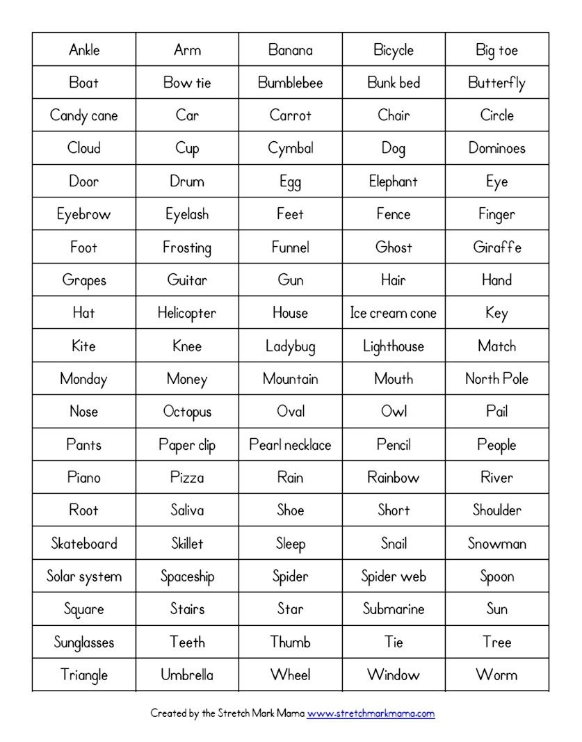 Pictionary Words List For Adults Printables Pictionary Words List For Adults Printables