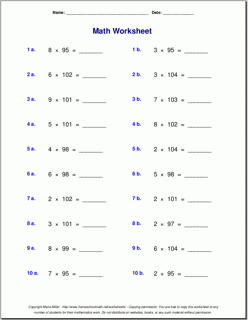 Free Printable Multiplication Worksheets For 5Th Grade Free Printable