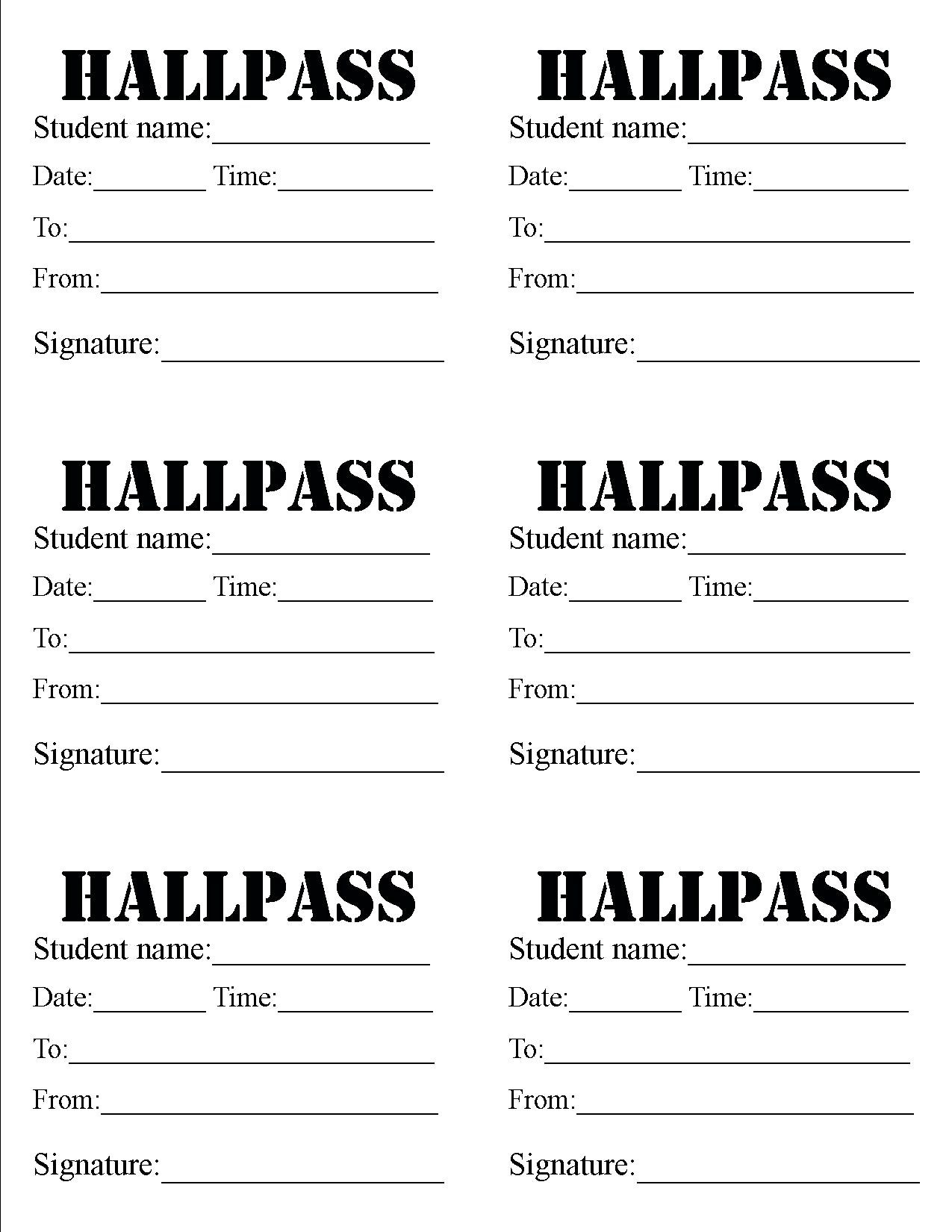 Editable Printable Hall Pass Template Printable Templates
