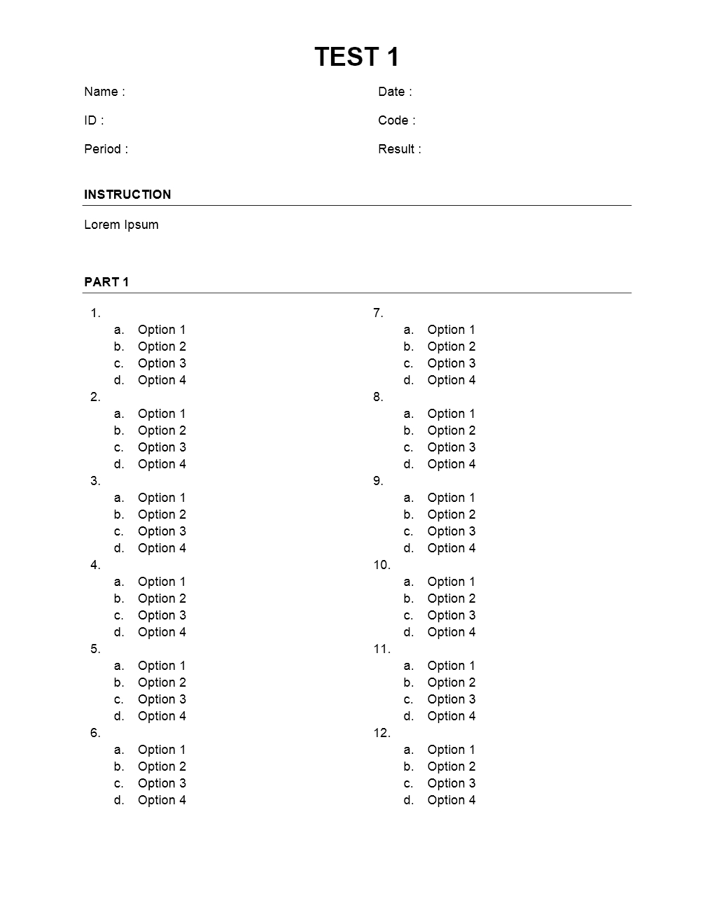 Multiple Choice Quiz Template Word Demir iso Consulting co Free