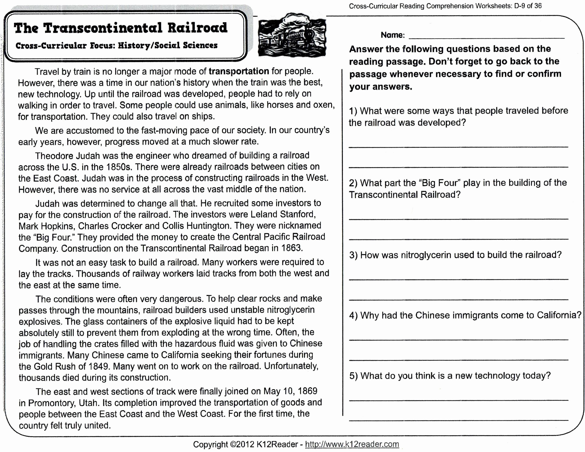 Free Printable Worksheets Reading Comprehension 5Th Grade Free Printable
