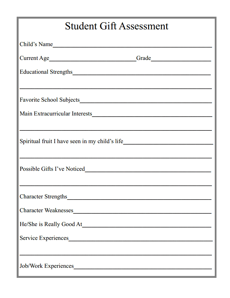 Printable Spiritual Gifts Test For Kids